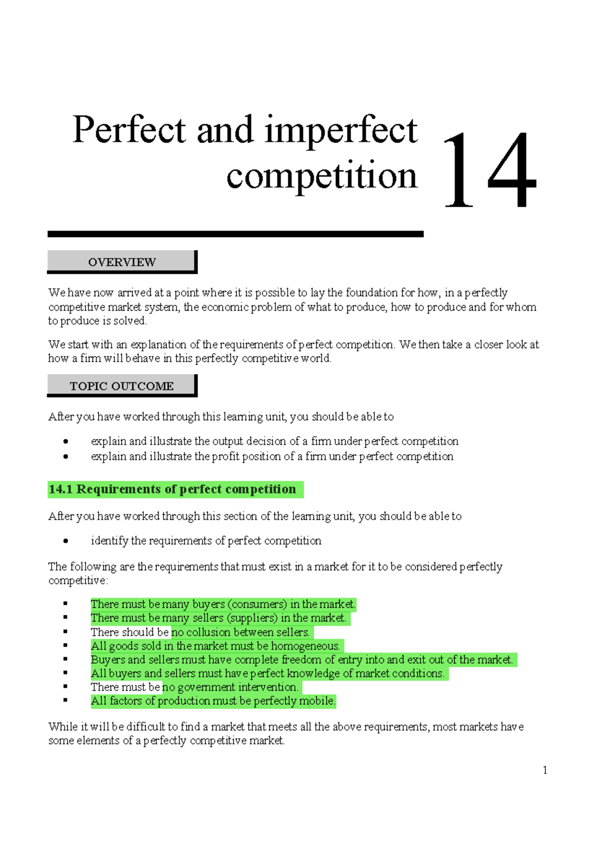 Topic 14: Perfect and Imperfect Competition Overview and Analysis - Studocu