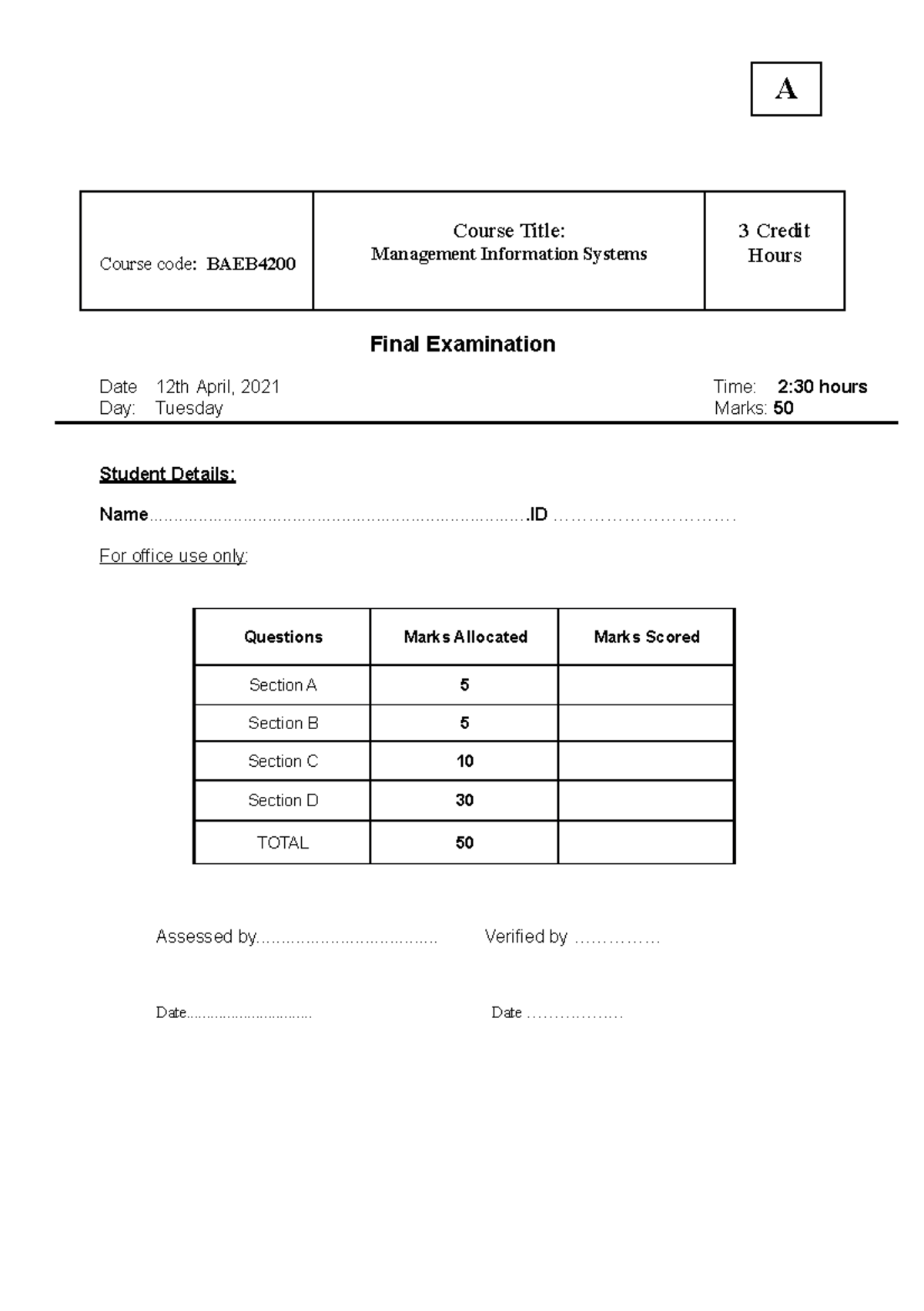 Model Final Exam - Management Information System-converted - A ...