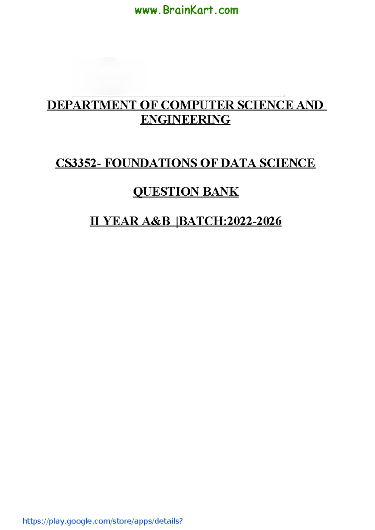 Foundations of Data Science - CS3352 - Question Bank & Key Concepts ...