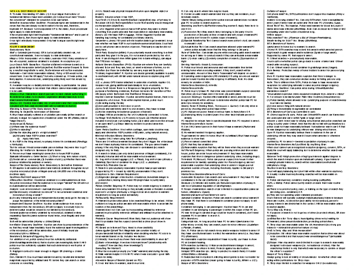 Crim pro cheat sheet - 14A & DOCTRINE OF INCORP. To make freestanding ...