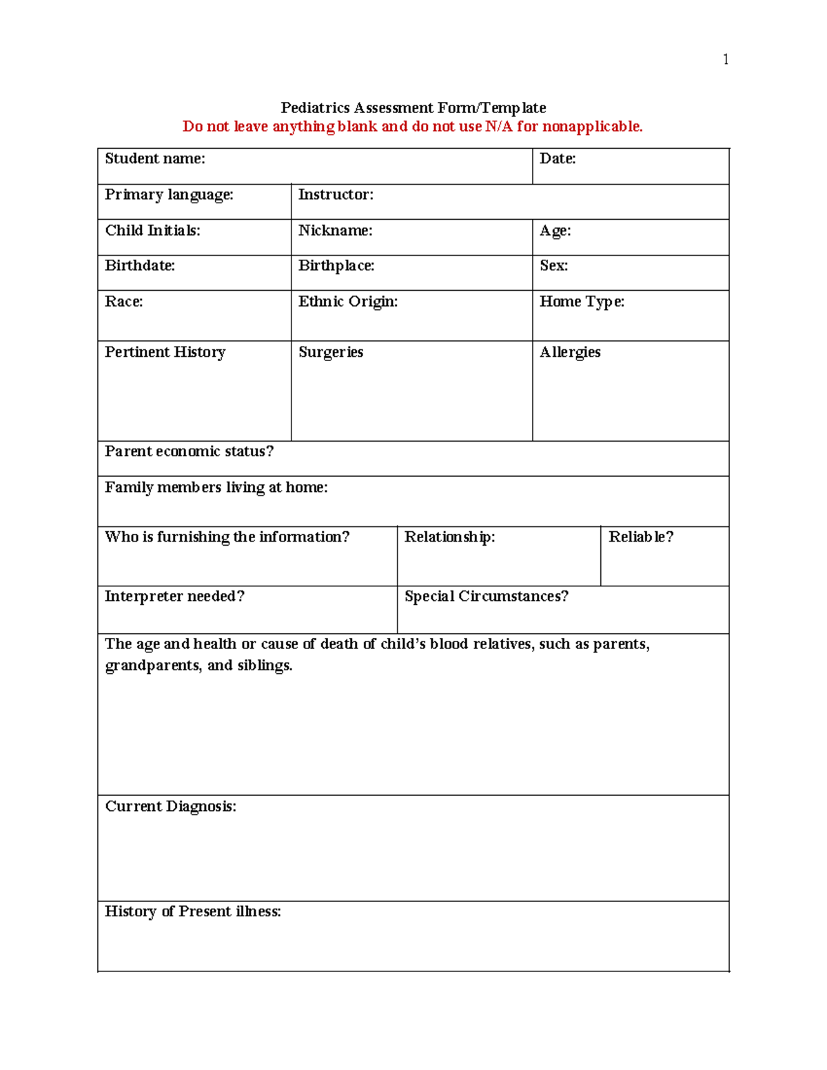 NUR203 Pediatrics Assessment Assignment Form - Revised Version 1 - Studocu