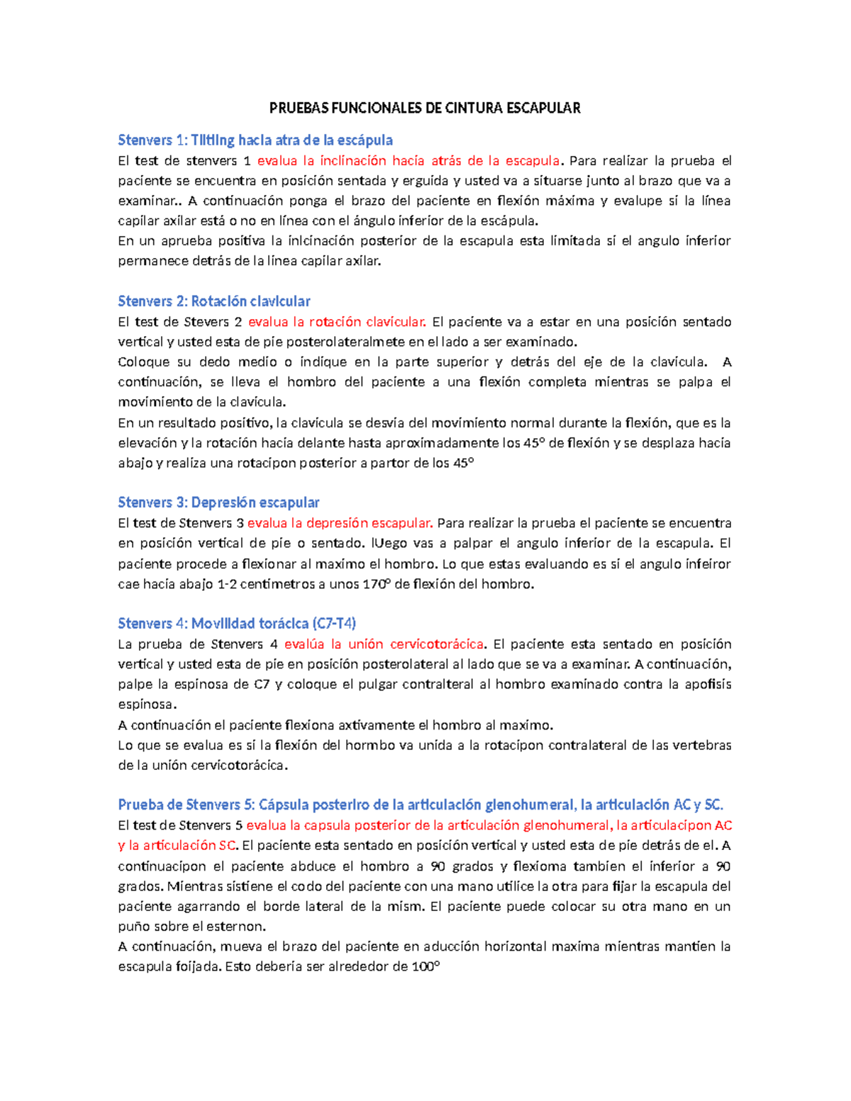 Pruebas Funcionales DEL Hombro - PRUEBAS FUNCIONALES DE CINTURA ...