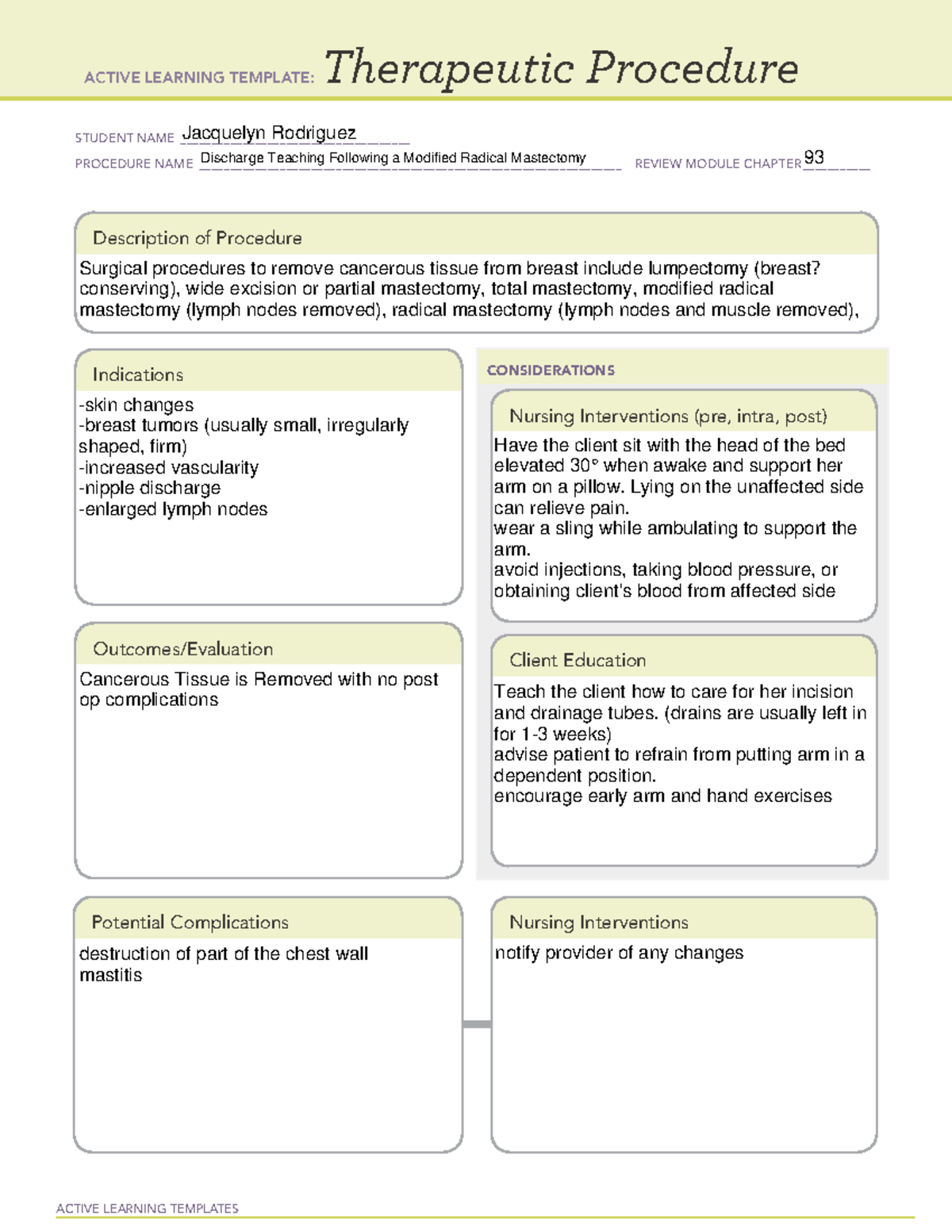 radical mastectomy - NURS 223L - ACTIVE LEARNING TEMPLATES Therapeutic ...