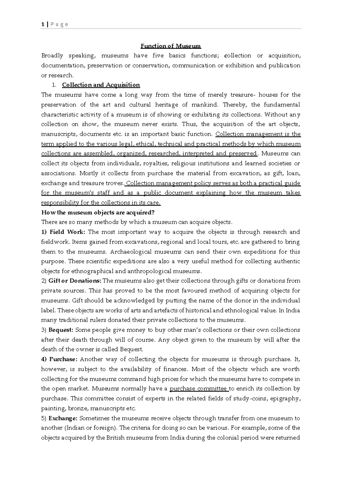 Functions of Museums: Collection, Documentation, and Conservation - Studocu