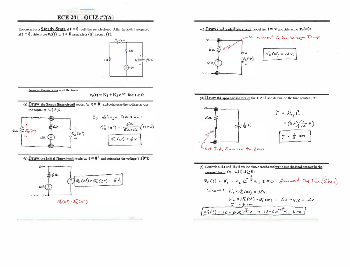 Quiz 7 - Analysis of First Order Circuit Response - Studocu