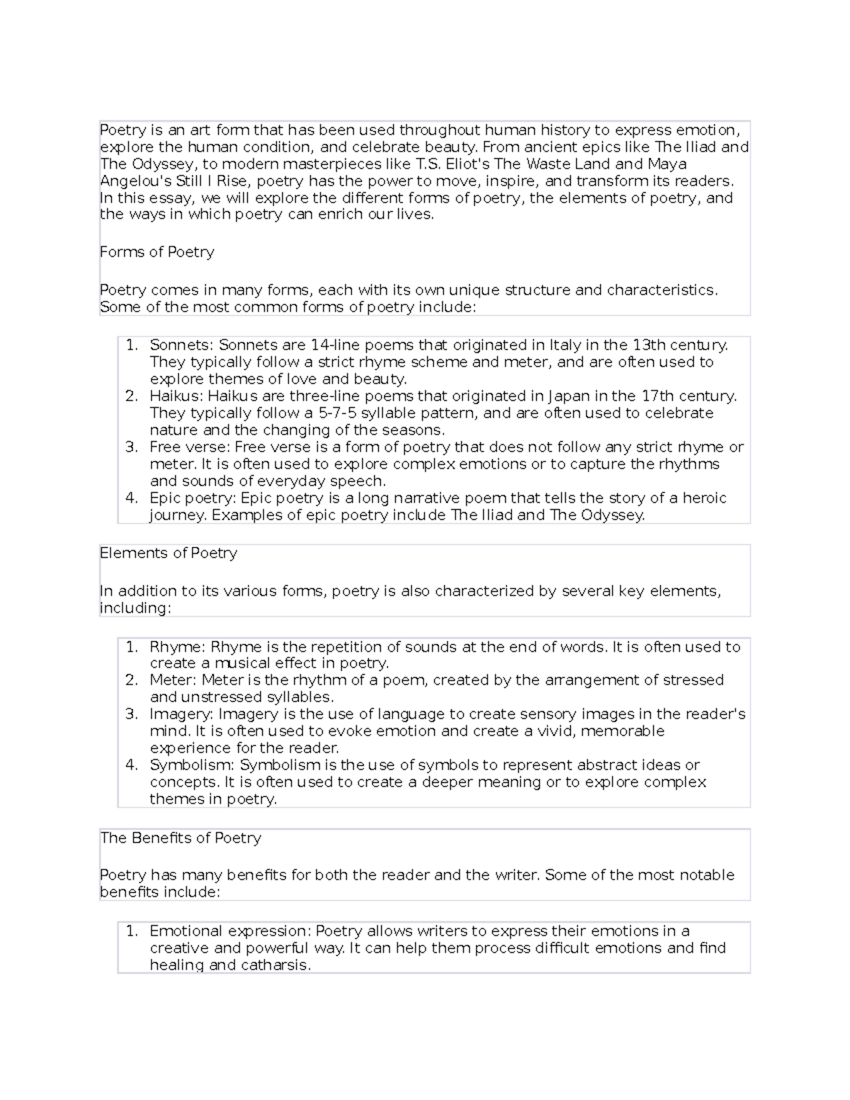 Essay on poetry - Poetry is an art form that has been used throughout ...