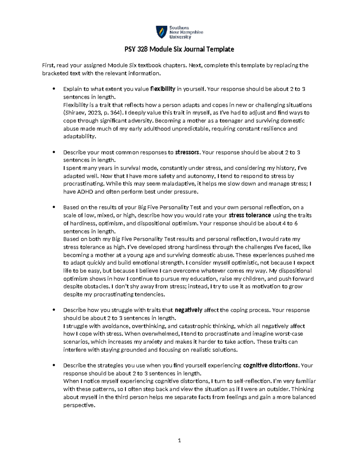 PSY 328 Module Six Journal: Reflections on Flexibility and Stress - Studocu
