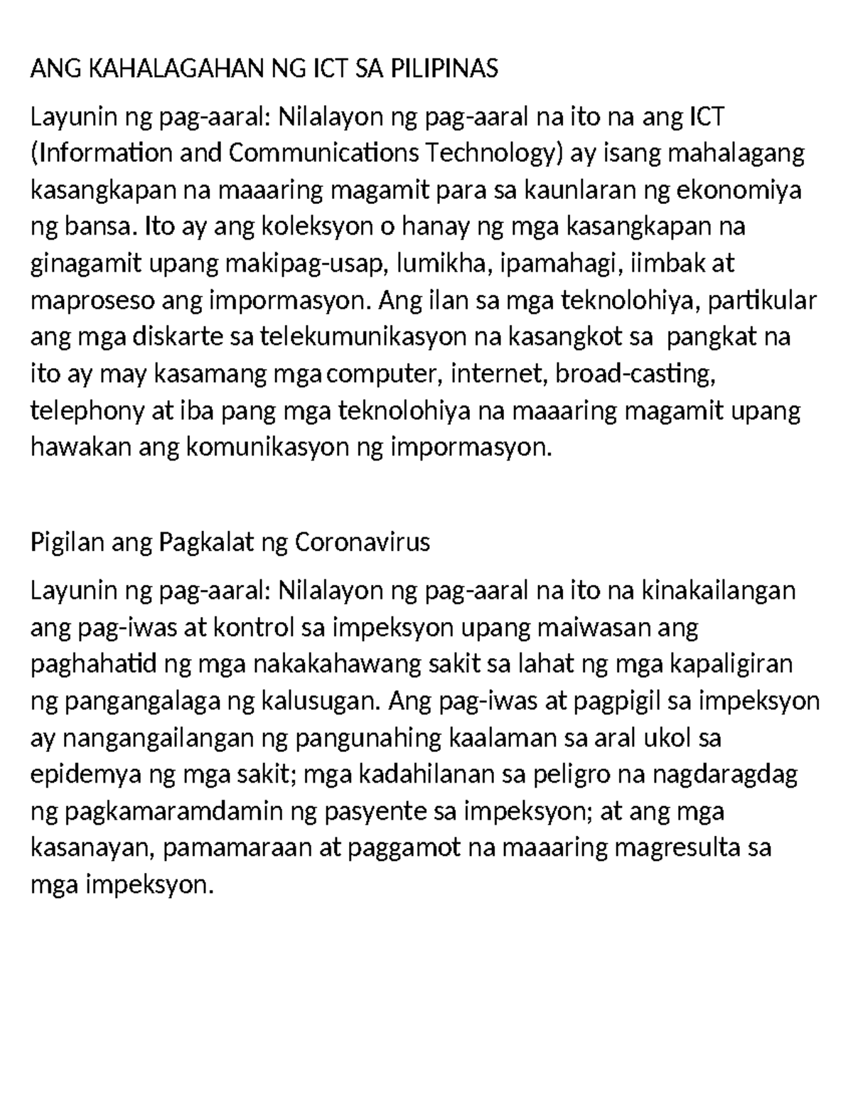 Kahalagahan ng ICT sa Ekonomiya ng Pilipinas: Isang Pagsusuri - Studocu