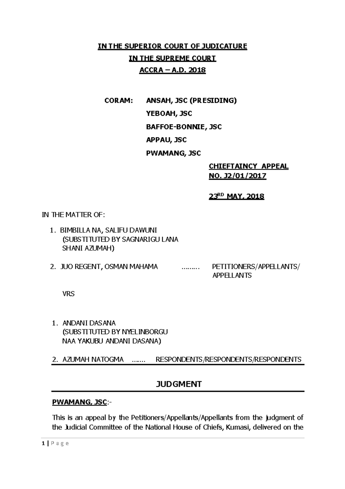 Bimbilla Na Dawuni v Dasana: Supreme Court Judgment Analysis ...