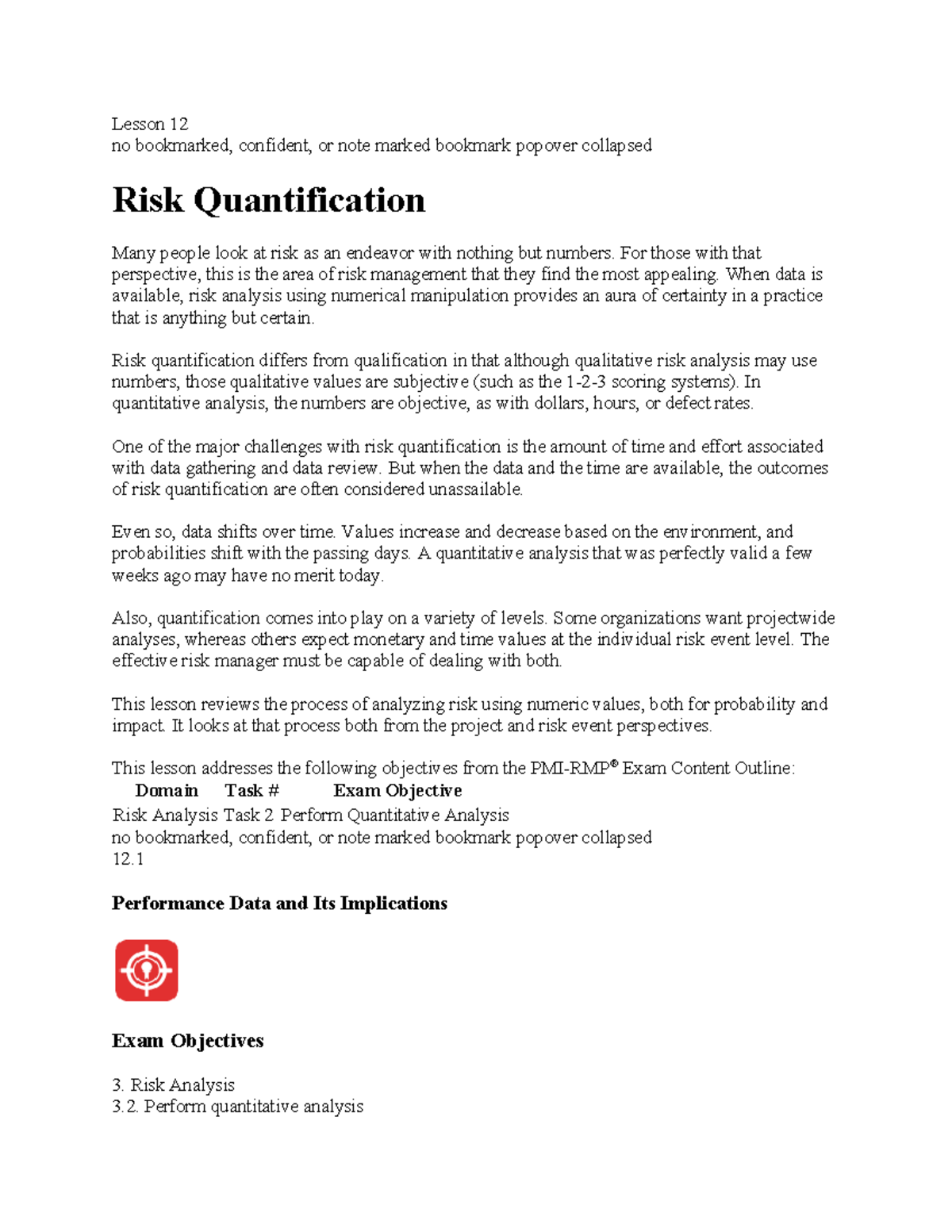 Lesson 12: Risk Quantification and Analysis Techniques - Studocu