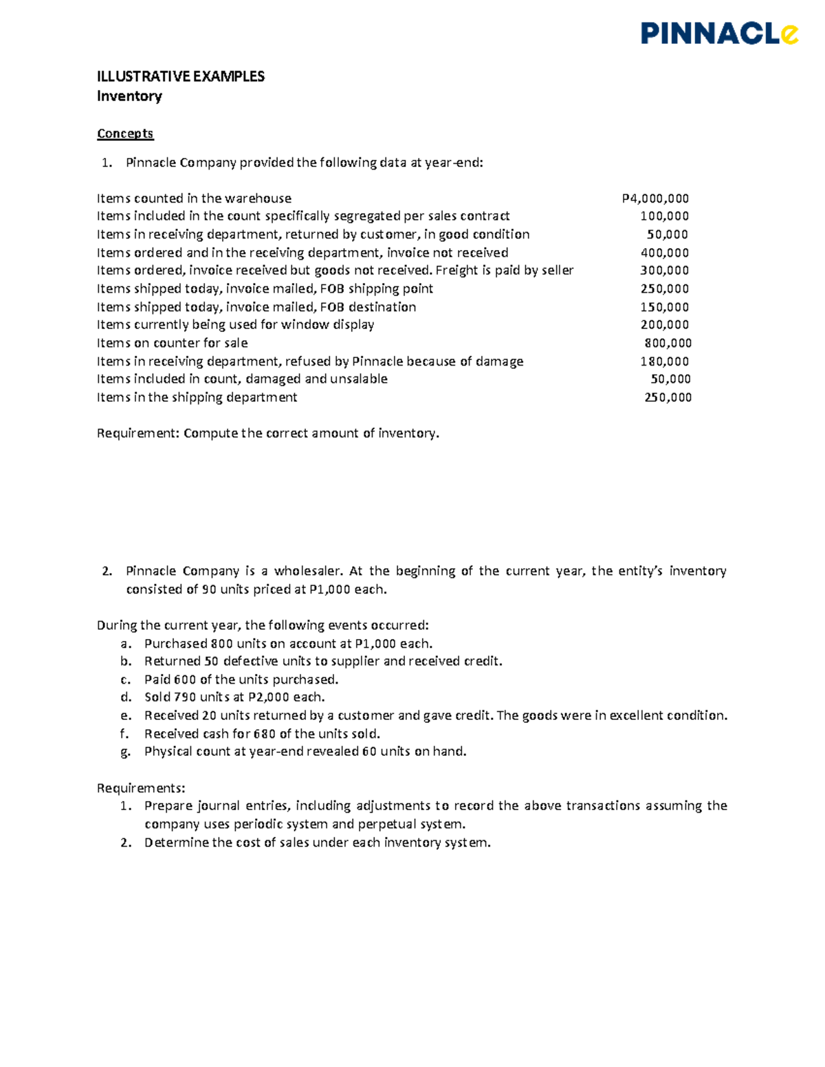 Inventory Concepts: Illustrative Examples for C1C8E1BFE7E73BD - Studocu
