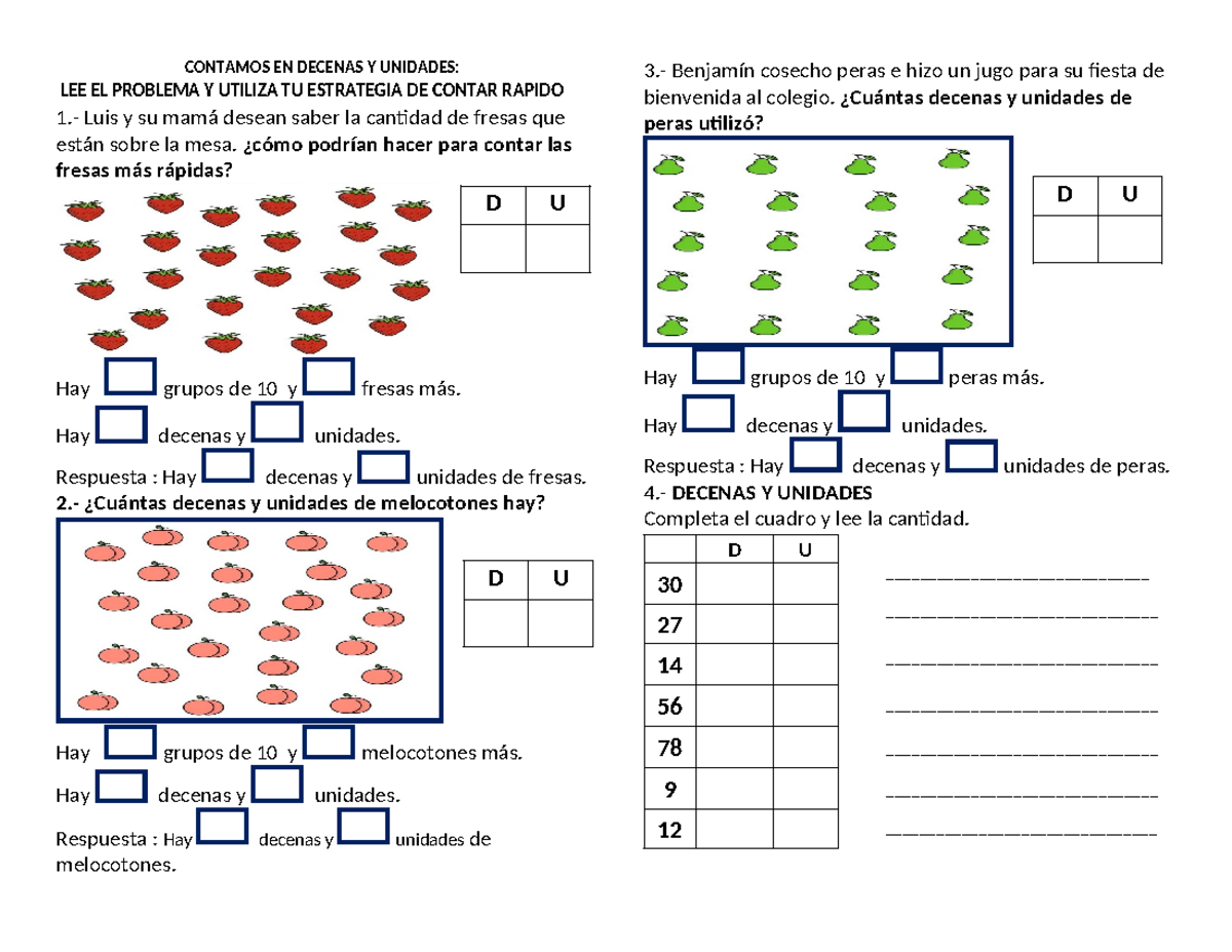 Ficha DE Matemáticas: Contando en Decenas y Unidades - Studocu
