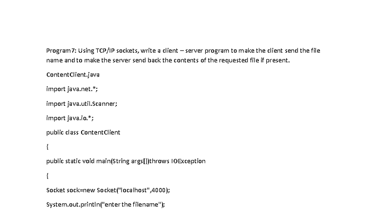 Program 7 - Nice keep studying - Program7: Using TCP/IP sockets, write a client – server program ...