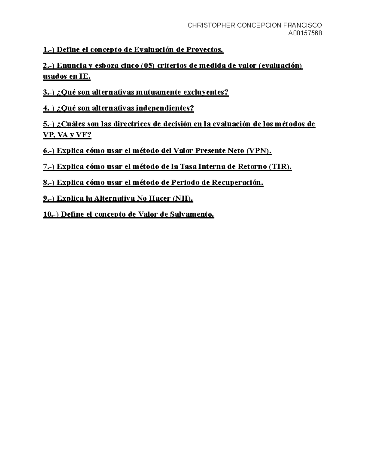 A00157568 Evaluación de Proyectos: Criterios y Métodos en IE - Studocu