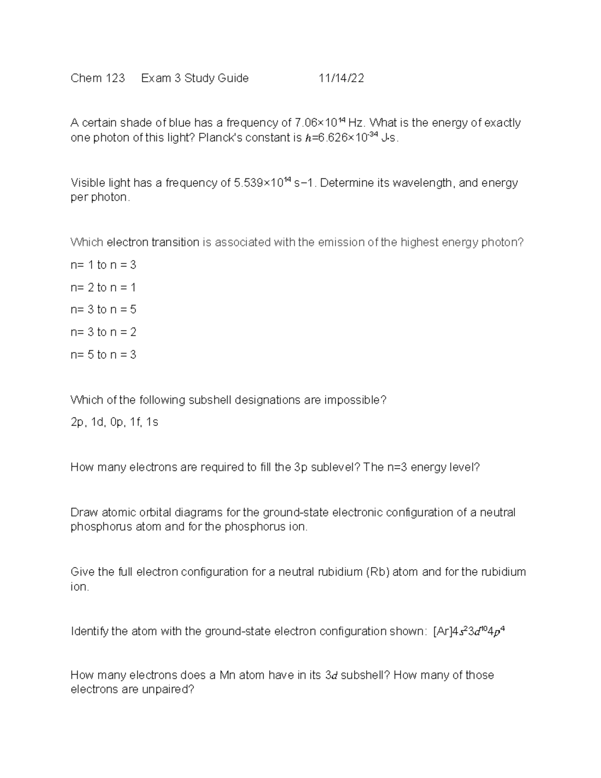 Chem 123 Exam 3 Study Guide - Key Topics and Concepts - Studocu