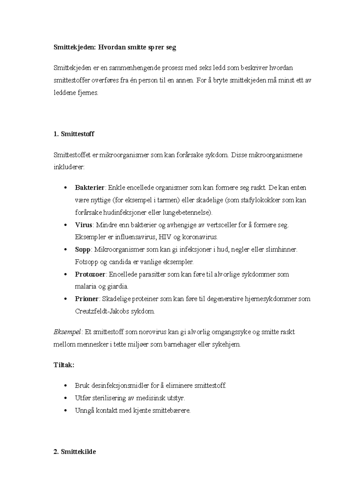 Smittekjeden: En Gjennomgang av Smitteoverføring og Forebygging - Studocu