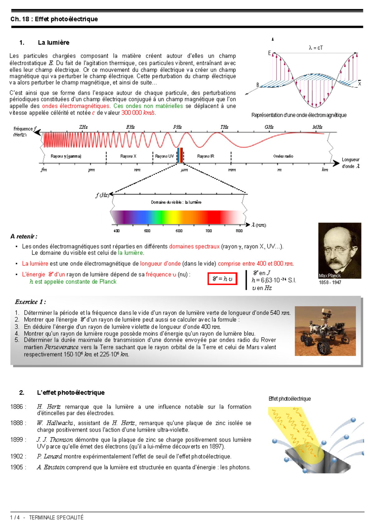Ch. 18 : Effet Photoélectrique - Cours Complet sur la Lumière - Studocu