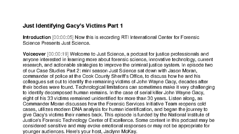Just Science: Identifying Gacy's Unidentified Victims - Case Study Part ...