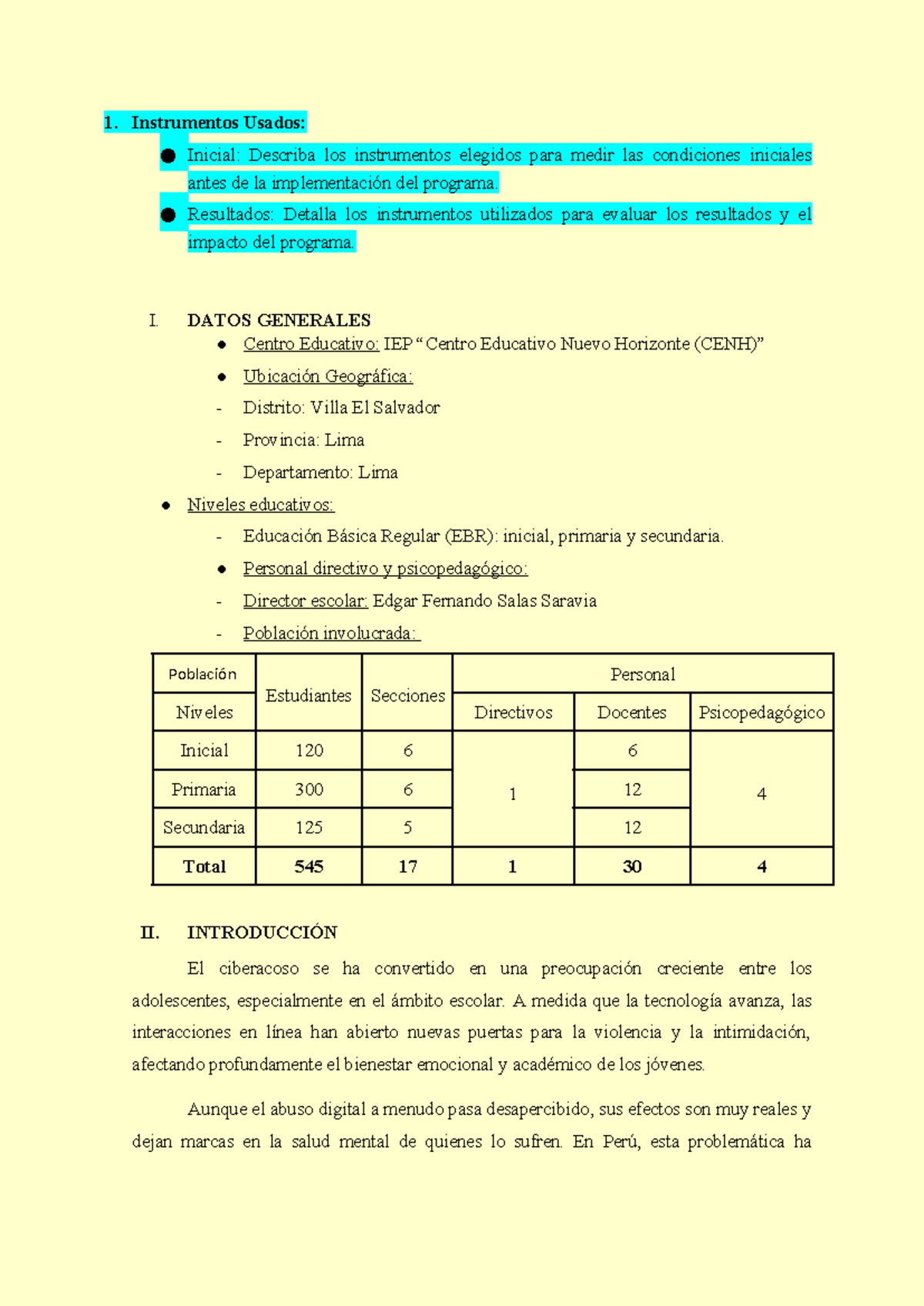 Programa de Intervención contra Ciberacoso en Secundaria IEP CENH - Studocu