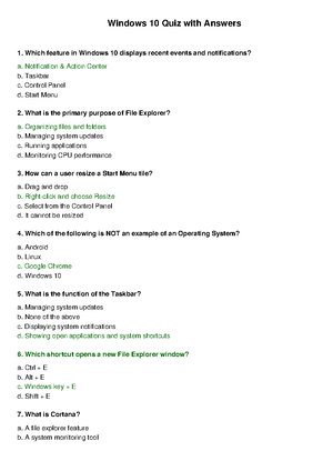Windows 10 Quiz Printable Highlighted - Windows 10 Quiz with Answers ...