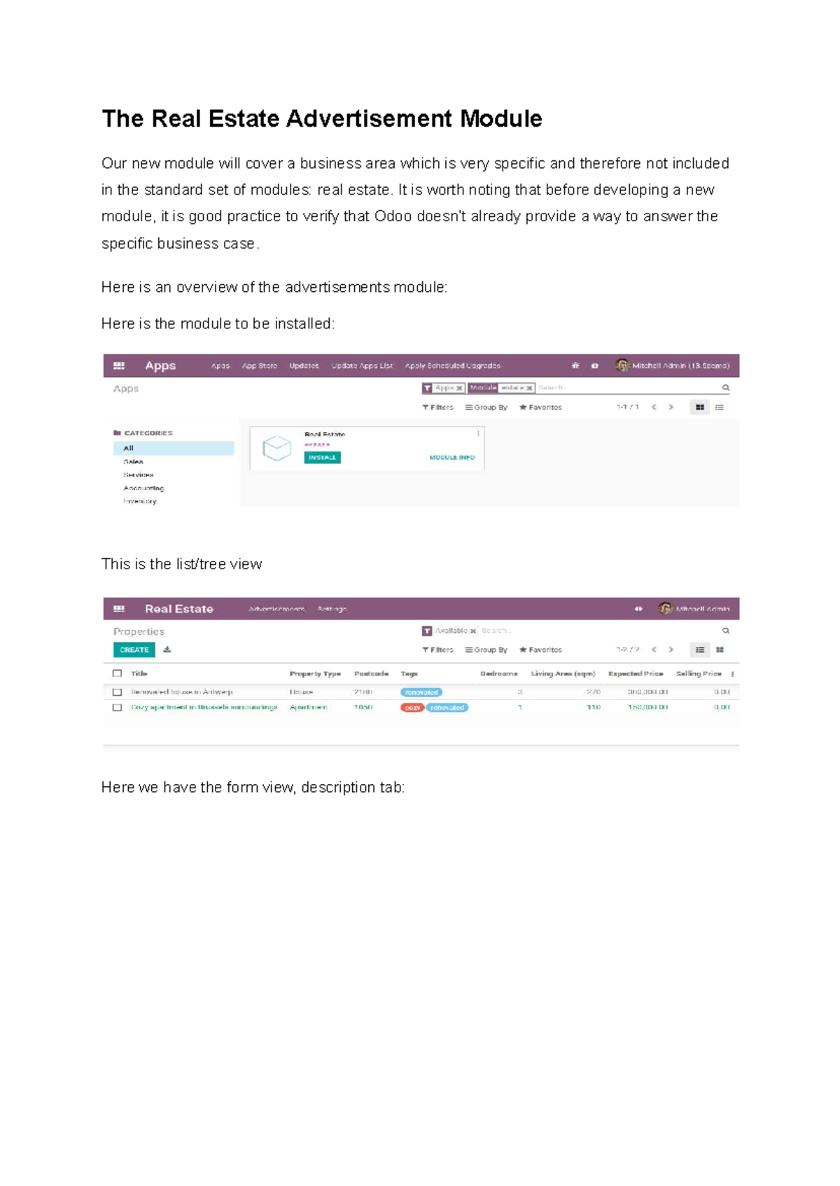 Real Estate Advertisement Module Overview and Installation Guide - Studocu