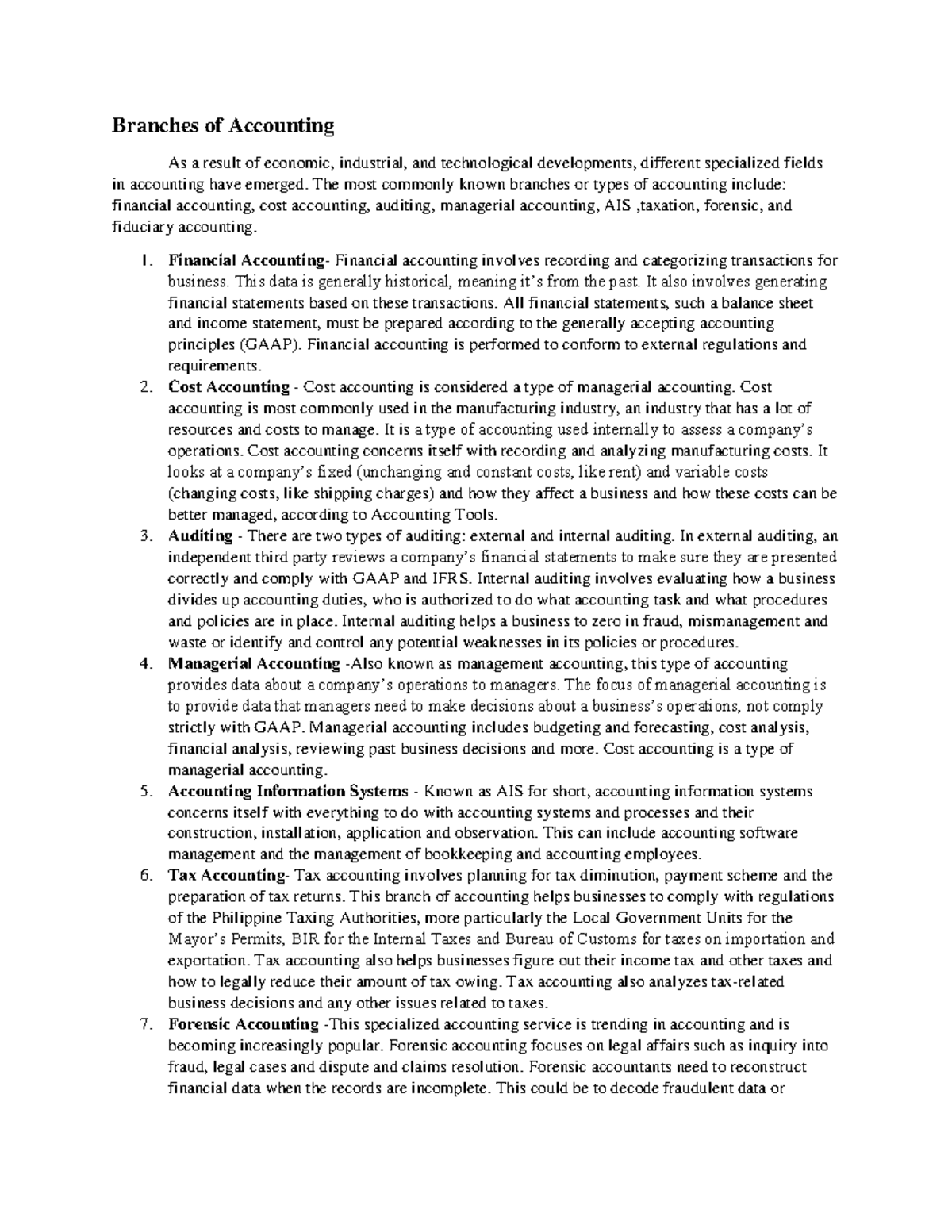 8 Branches of Accounting - Branches of Accounting As a result of ...