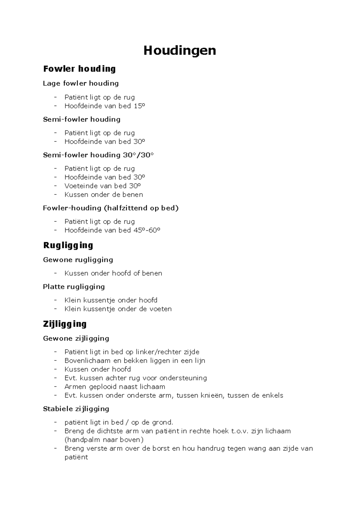Houdingen - Houdingen Fowler houding Lage fowler houding Patiënt ligt ...