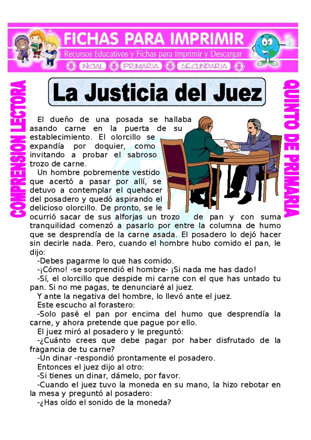 Ficha La Justicia del Juez - Comprensión Lectora 5to Primaria - Studocu