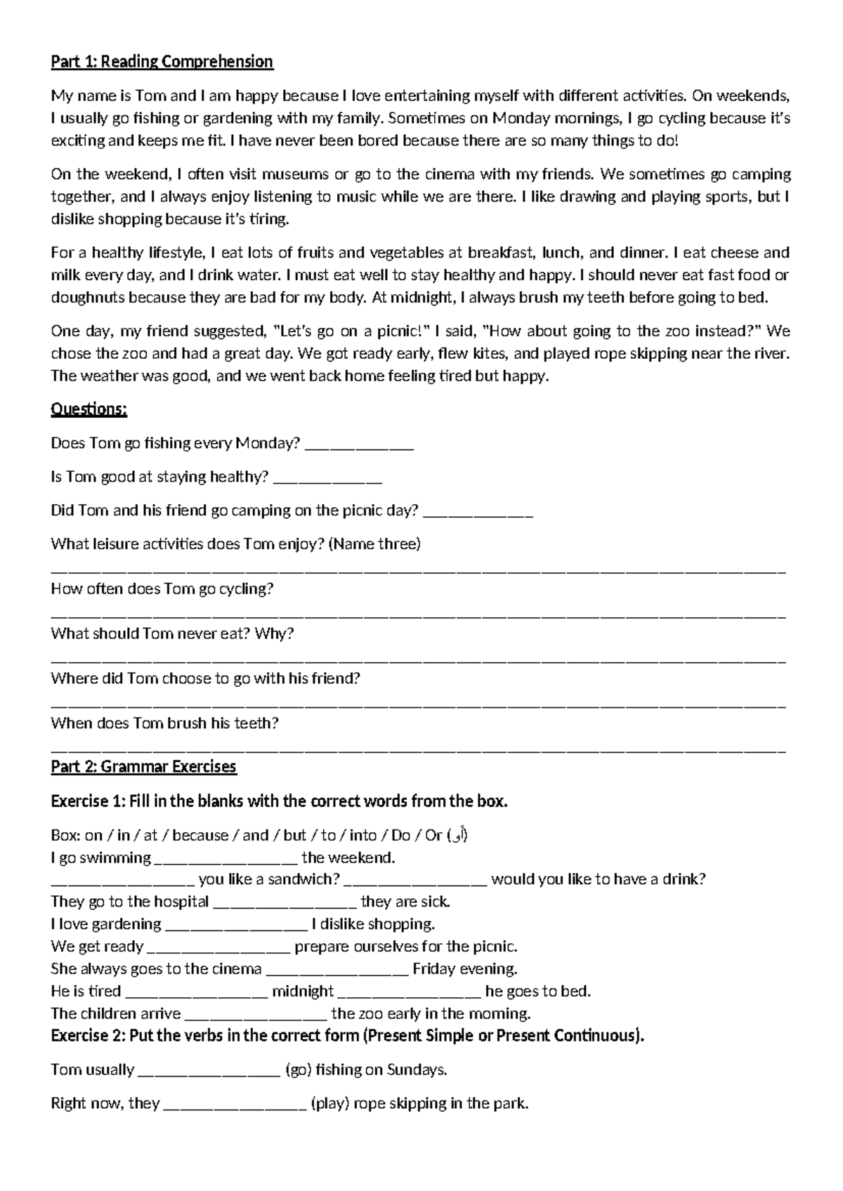 Staying Healthy: Reading Comprehension & Grammar Worksheet - Studocu