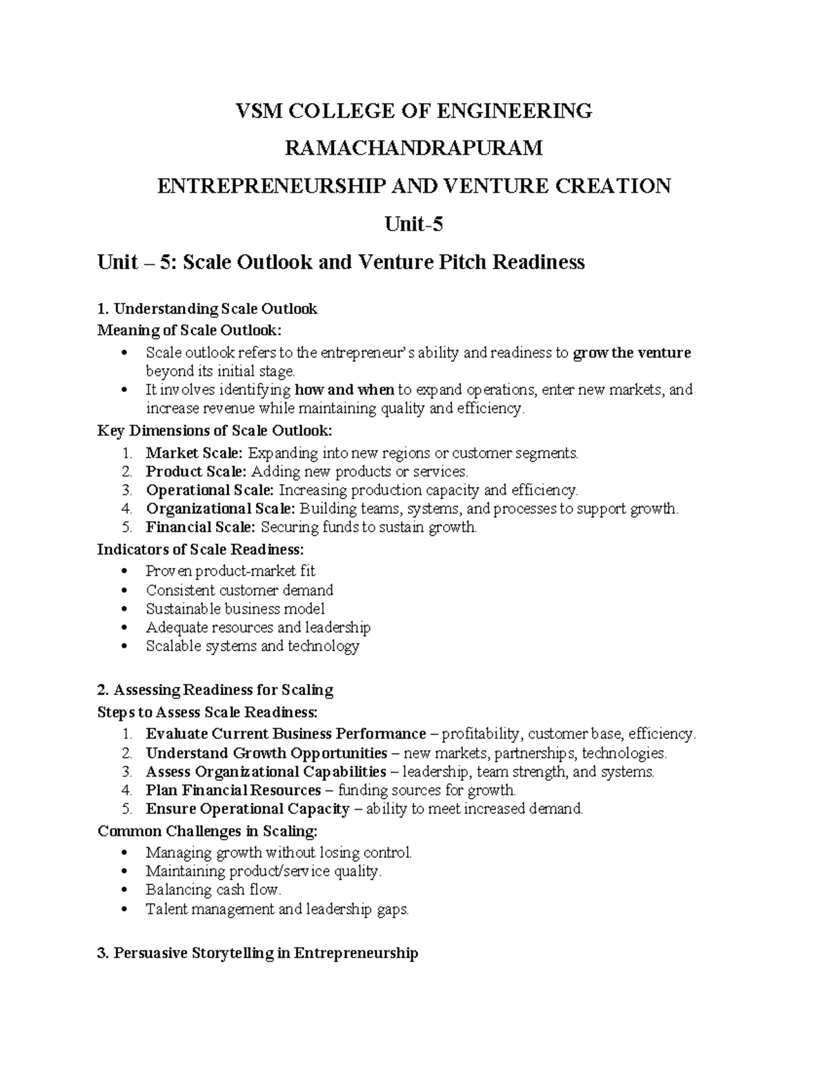 VSM College of Engineering: Entrepreneurship & Venture Creation Unit 5 ...