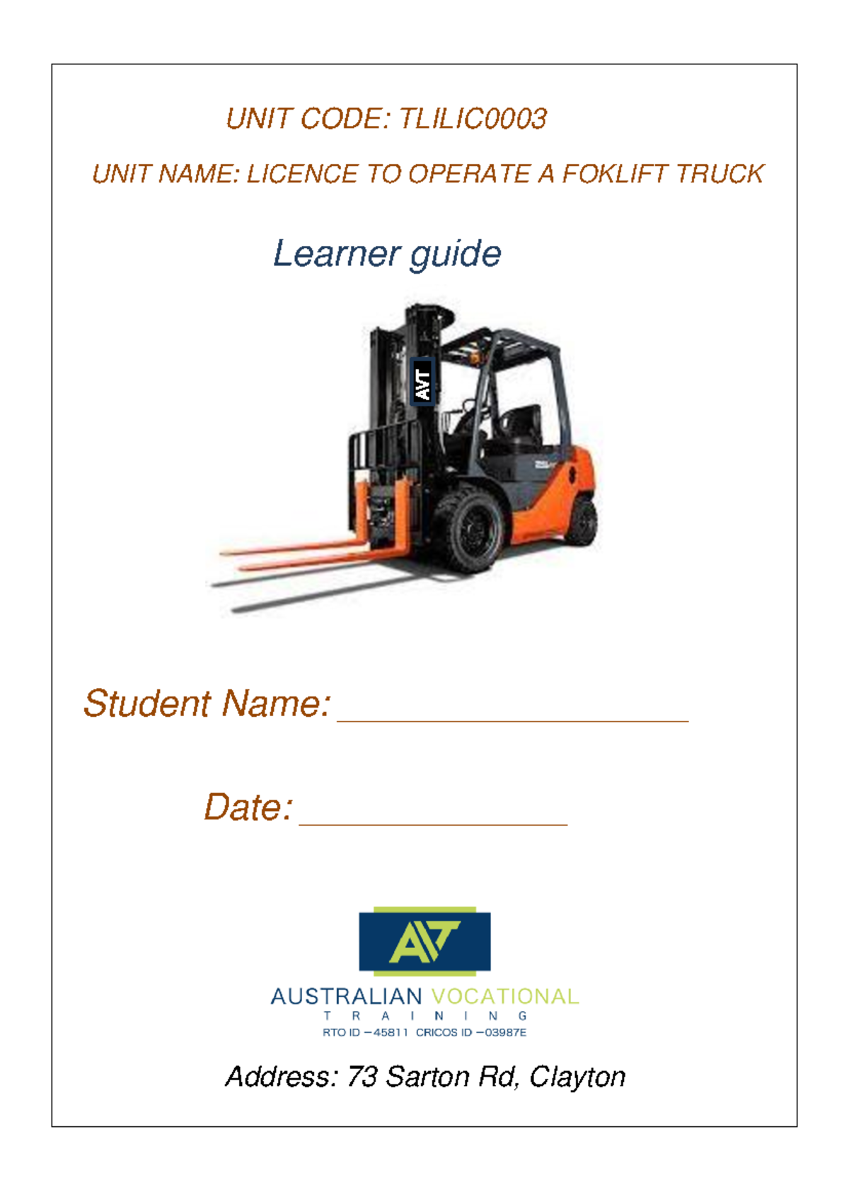 TLILIC0003 Forklift Operation Study Guide - Safety and Procedures - Studocu