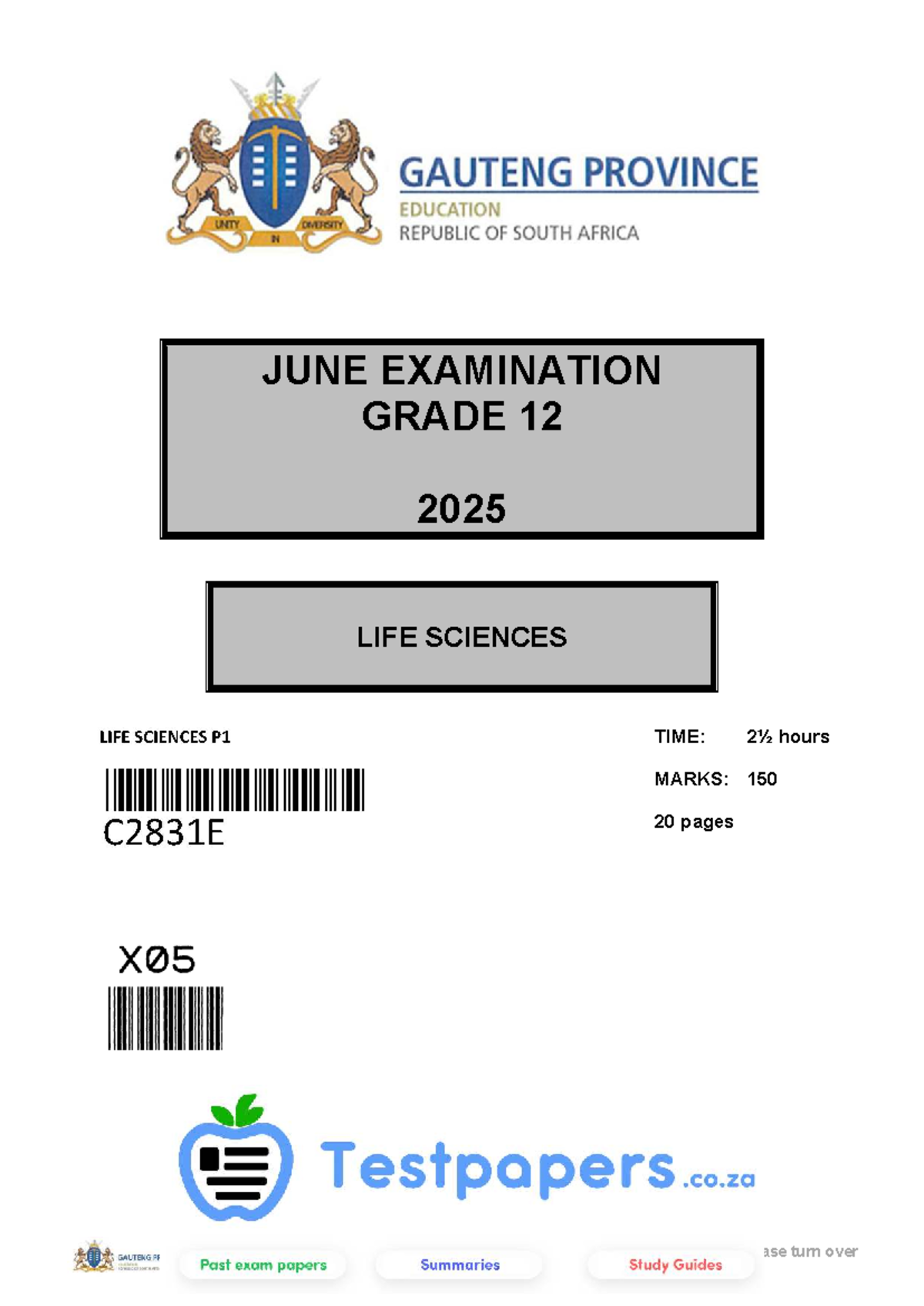 Life Sciences GR12 0625 June 2025 Examination Question Paper - Studocu