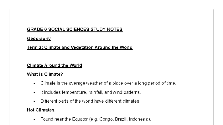 Grade 6 Social Sciences Study Notes: Geography & Democracy Term 3 - Studocu