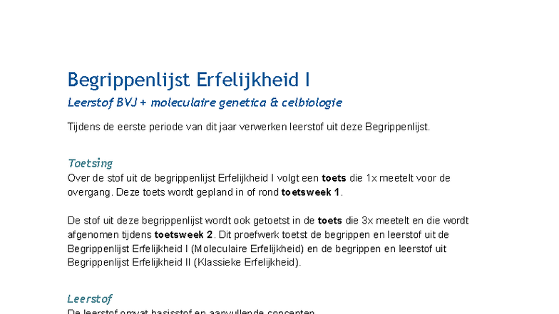 Begrippenlijst Erfelijkheid I (BVJ) - Moleculaire Genetica en ...