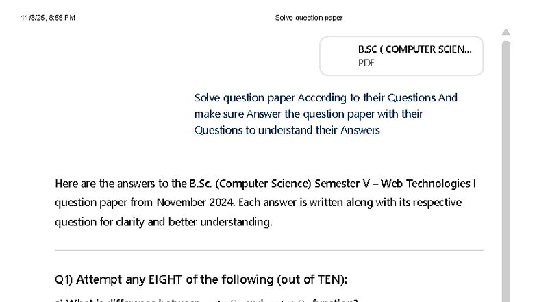 B.SC (Computer Science) Semester V Web Technologies I QP Solutions ...