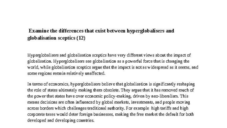 Politics Essay: Examining Hyperglobalisers vs. Globalisation Sceptics ...