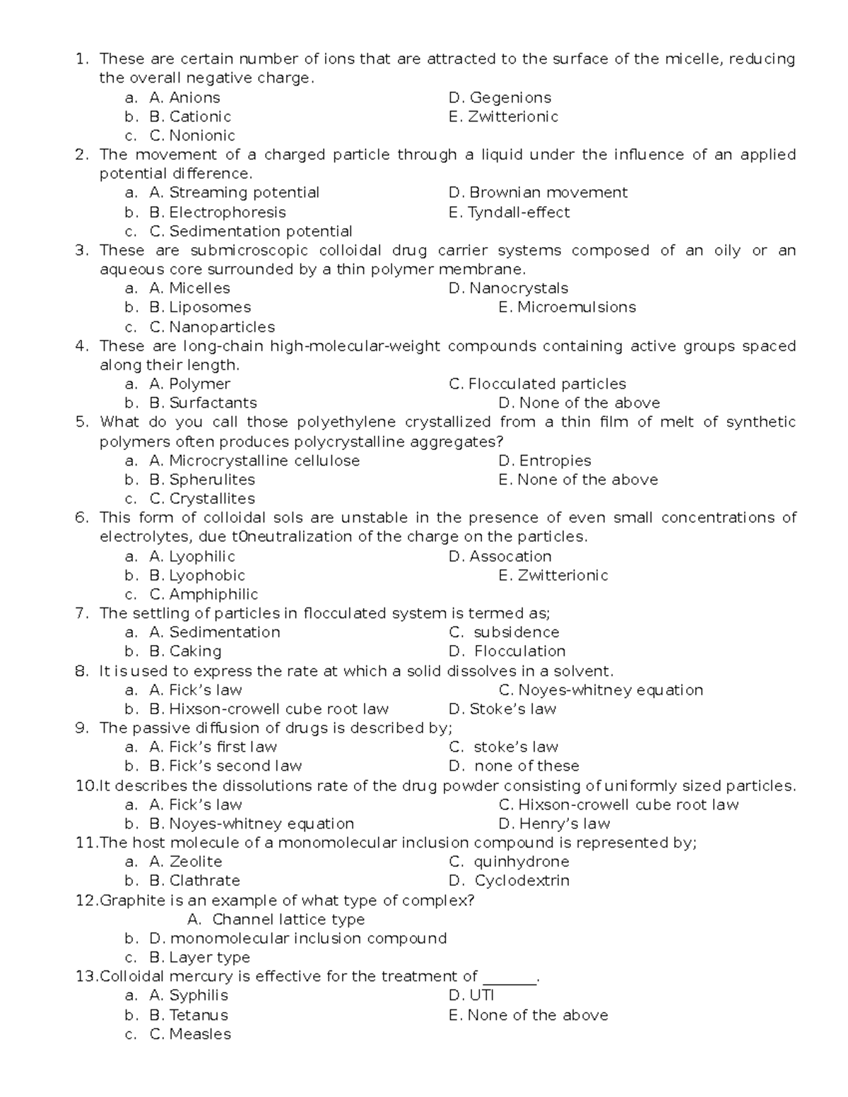 PHARM 101: Colloidal Systems and Particle Behavior Study Guide - Studocu