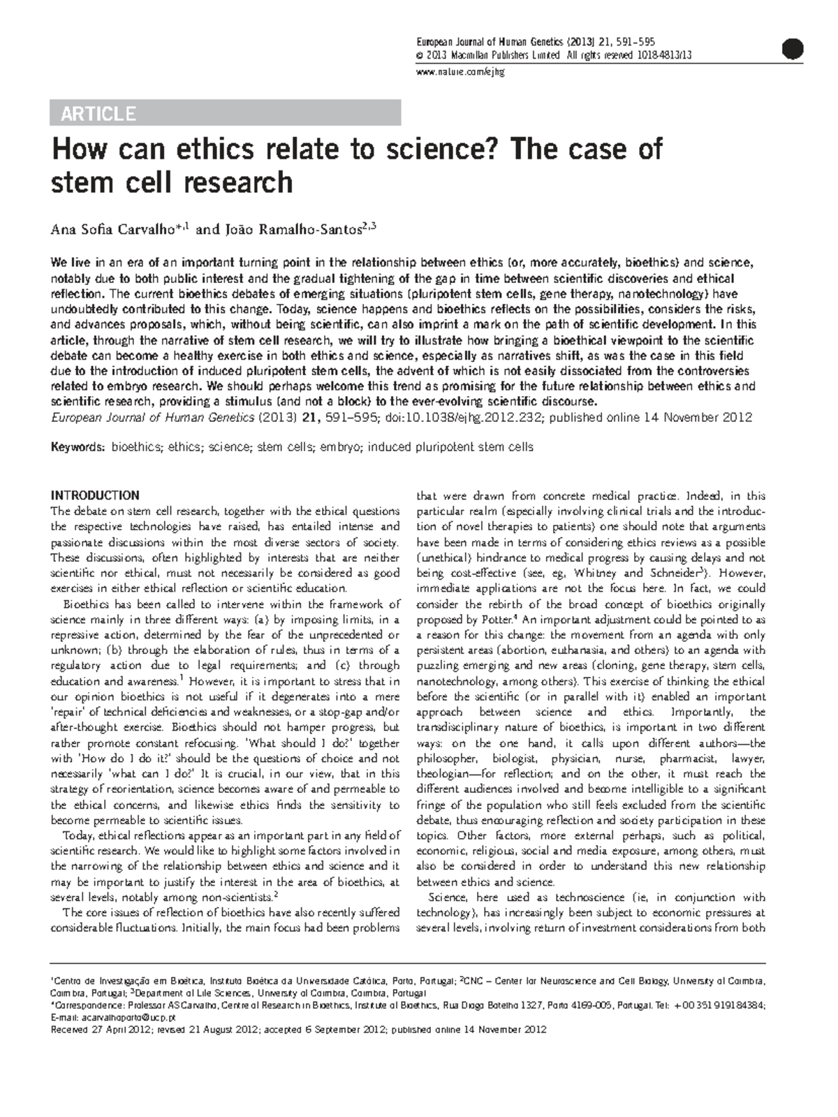 Ethical Perspectives in Stem Cell Research: A Bioethical Analysis ...