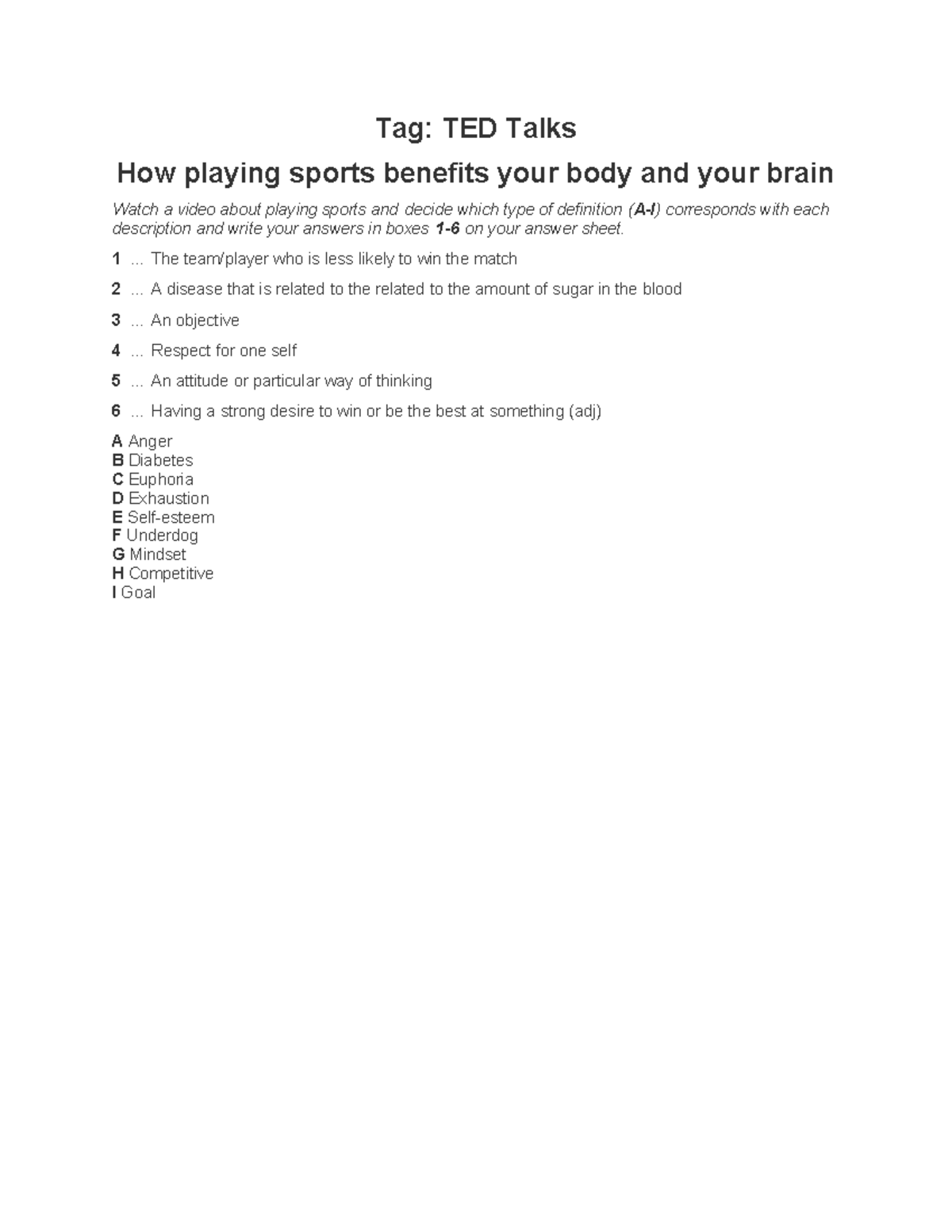 Listening Practice: Benefits of Sports and Team Participation - Studocu