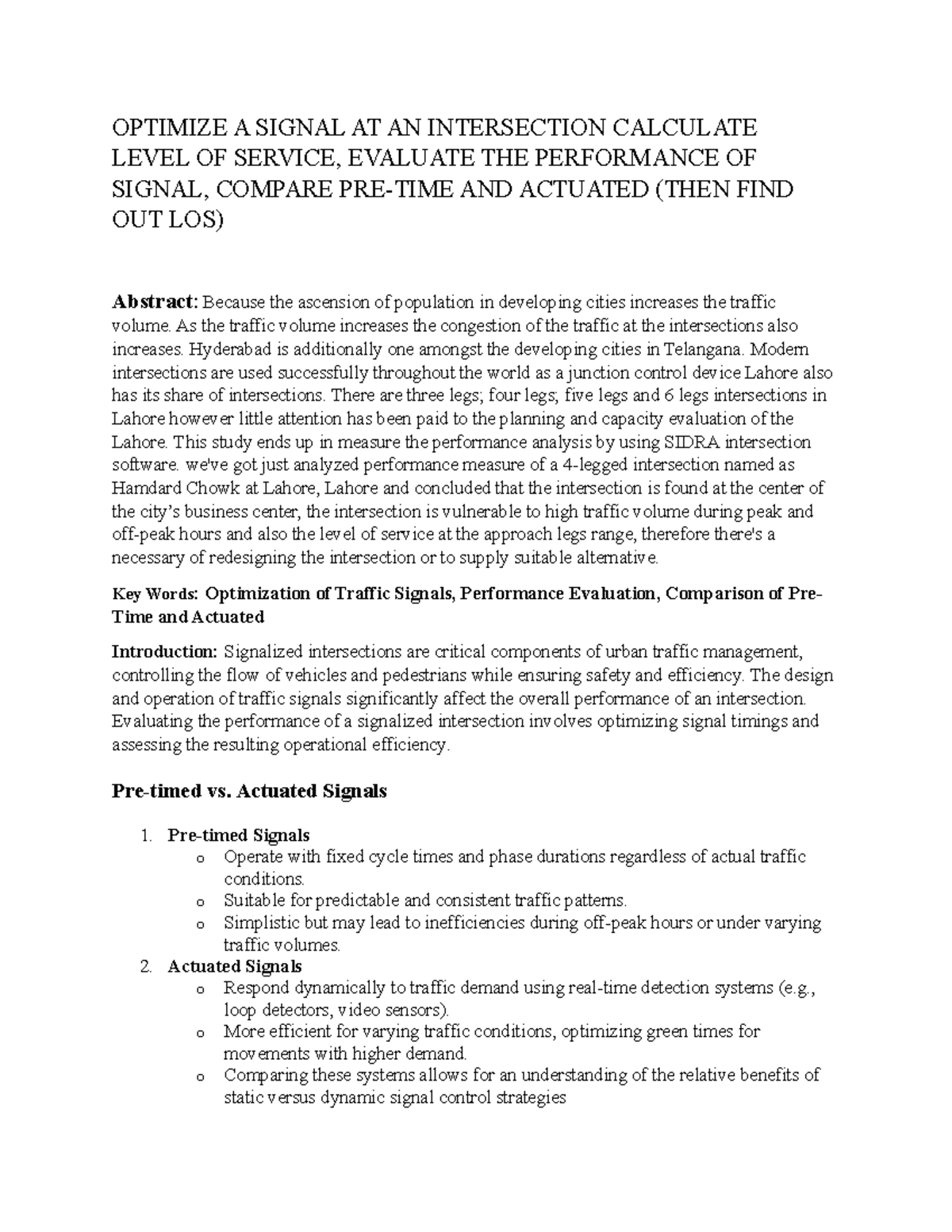 Optimize A Signal AT AN Intersection Calculate Level OF Service ...