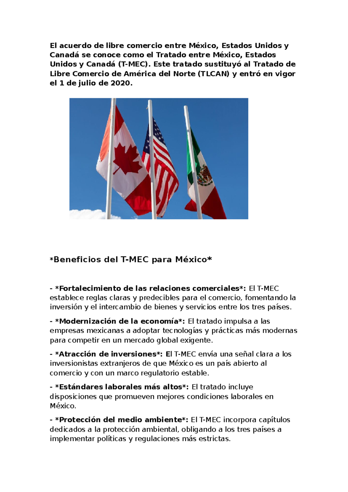 Tmec: Tratado de Libre Comercio entre México, EE. UU. y Canadá - Studocu