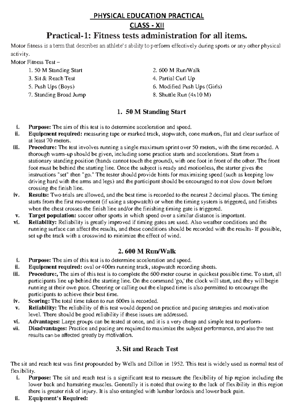 XII Physical Education Practical: Fitness Tests & Asanas Guide - Studocu