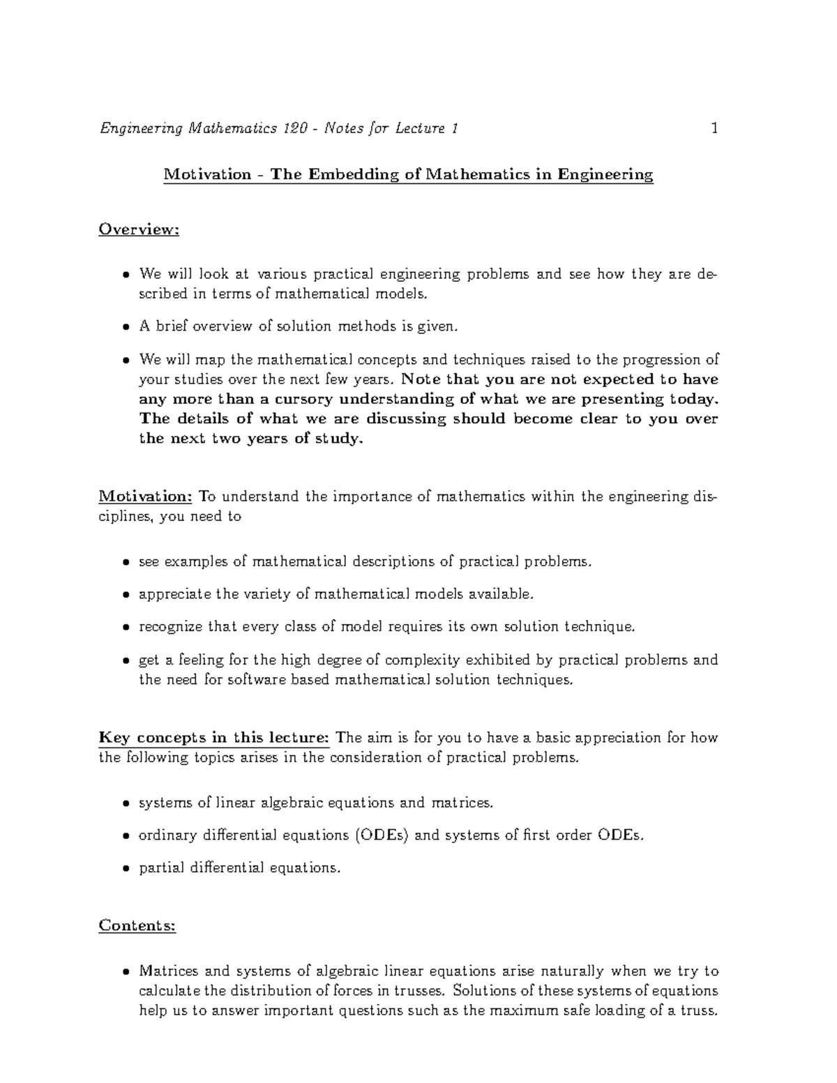 ENG101 - Lec 1: Importance of Mathematics in Engineering Analysis - Studocu