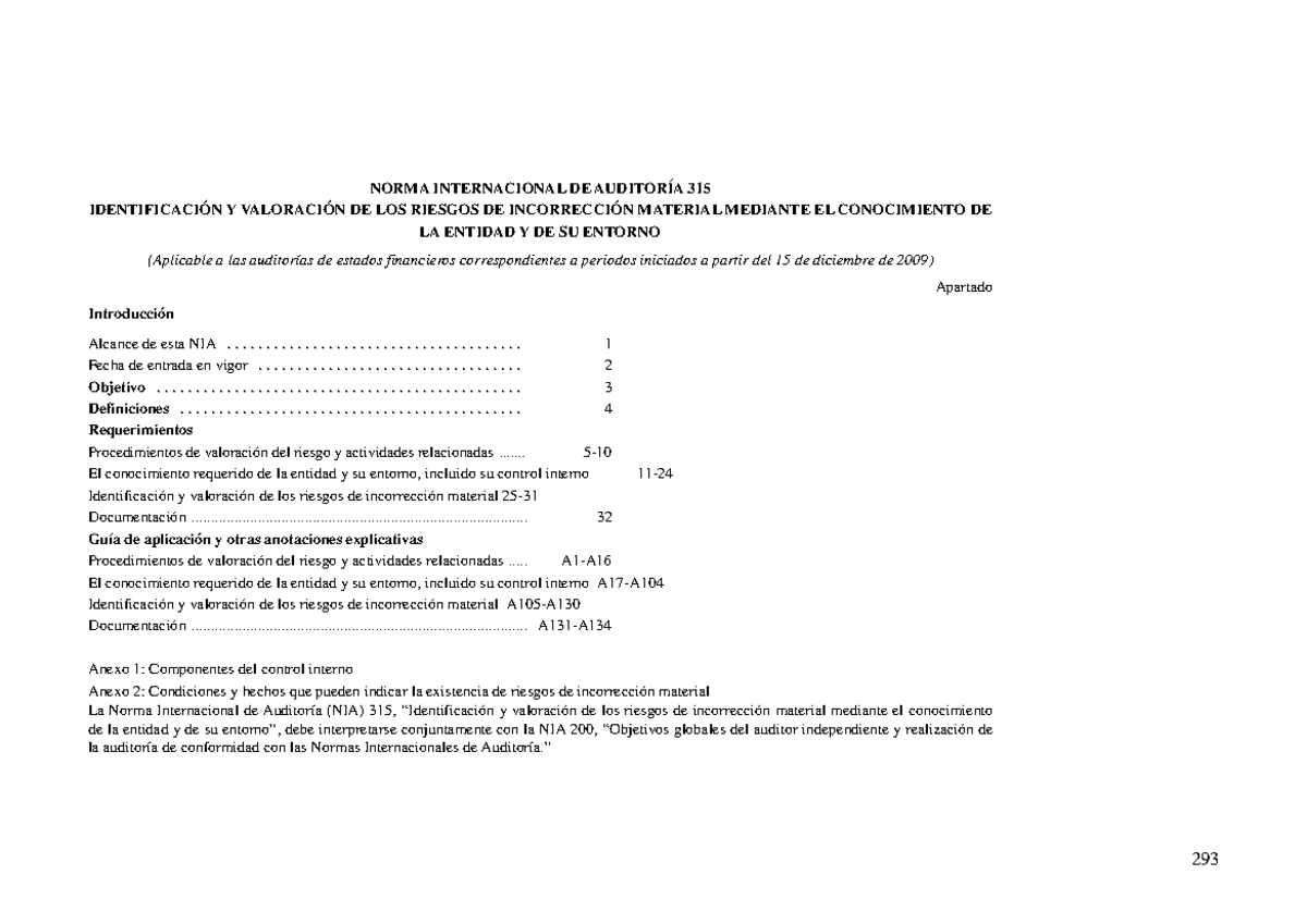 NIA 315: Identificación y Valoración de Riesgos en Auditoría - Studocu