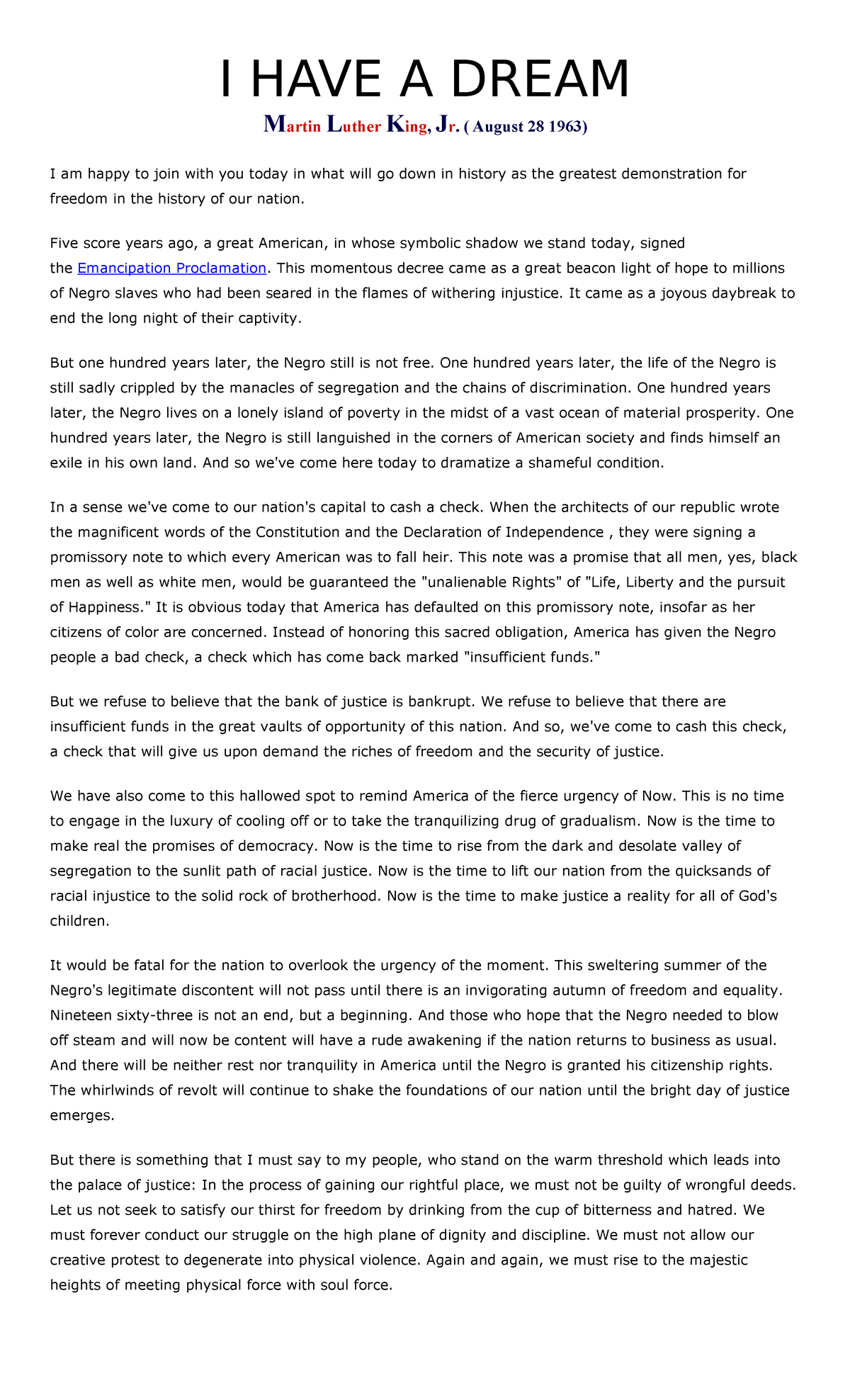 Final Exam Essay: "I Have A Dream" by Martin Luther King, Jr. - Studocu