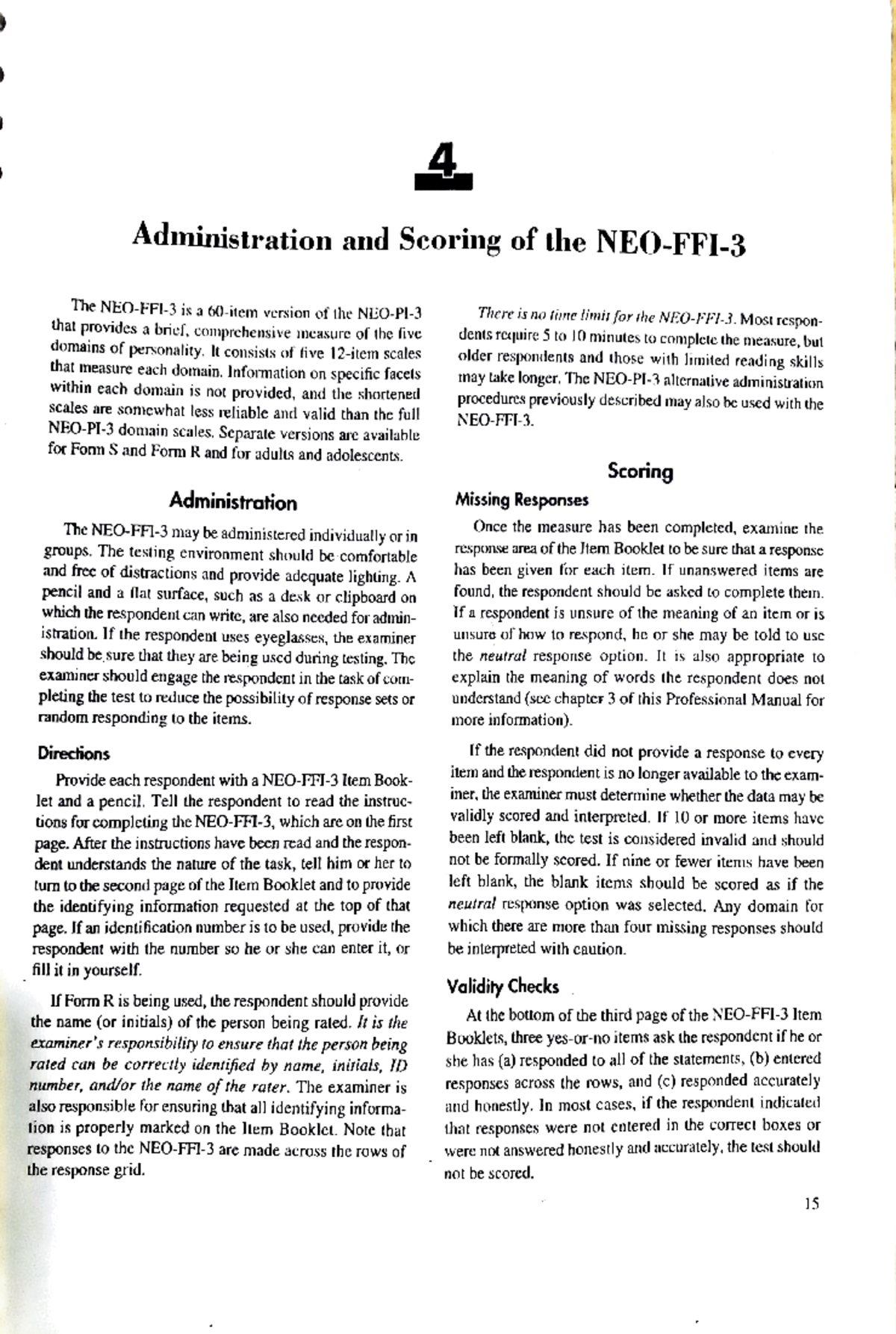 NEO FFI 3 Manual: Administration, Scoring, and Interpretation Guide - Studocu