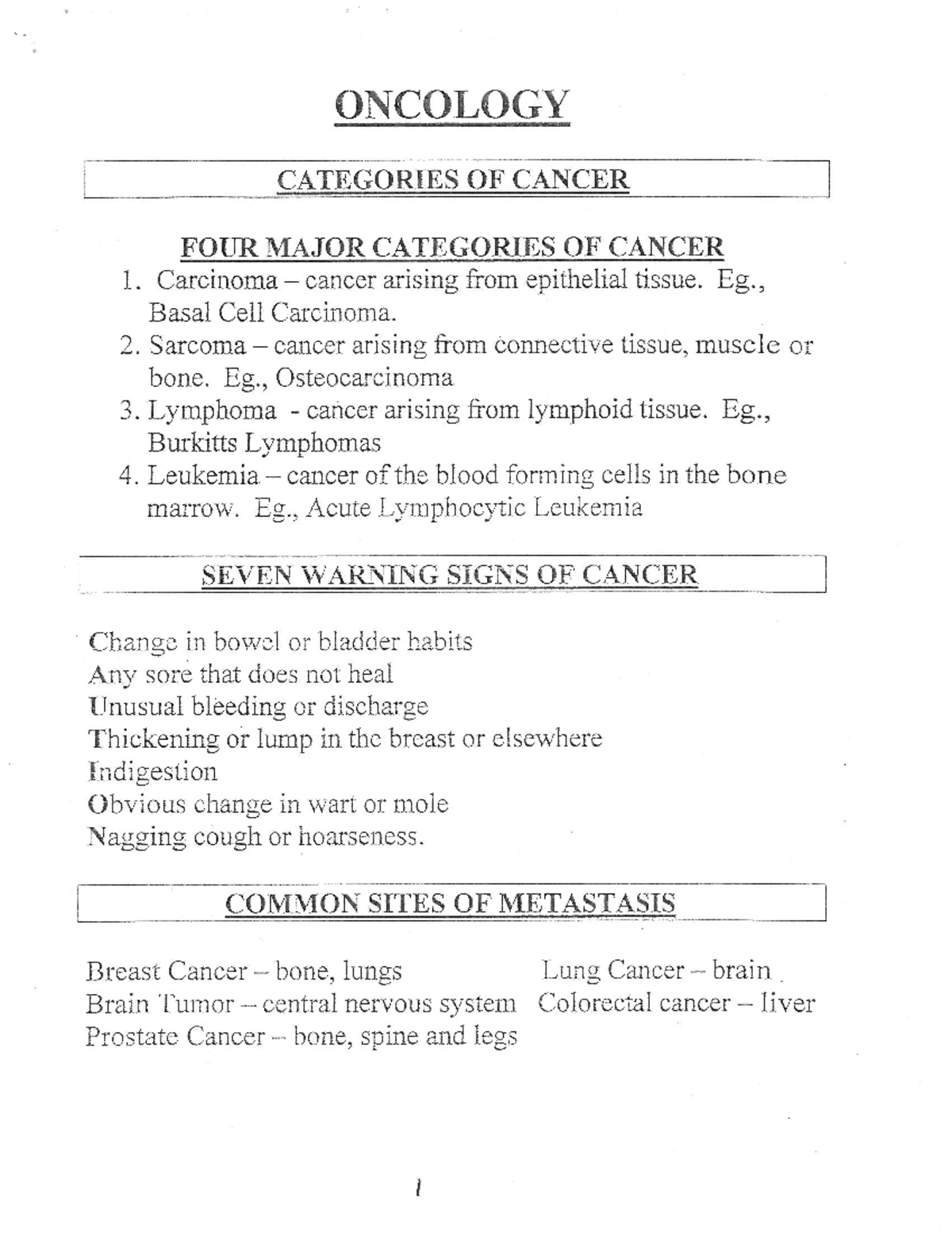 Cancer Summit Handout Nclex Nursing Resources - ONCOLOGY CATEGORIES OF ...