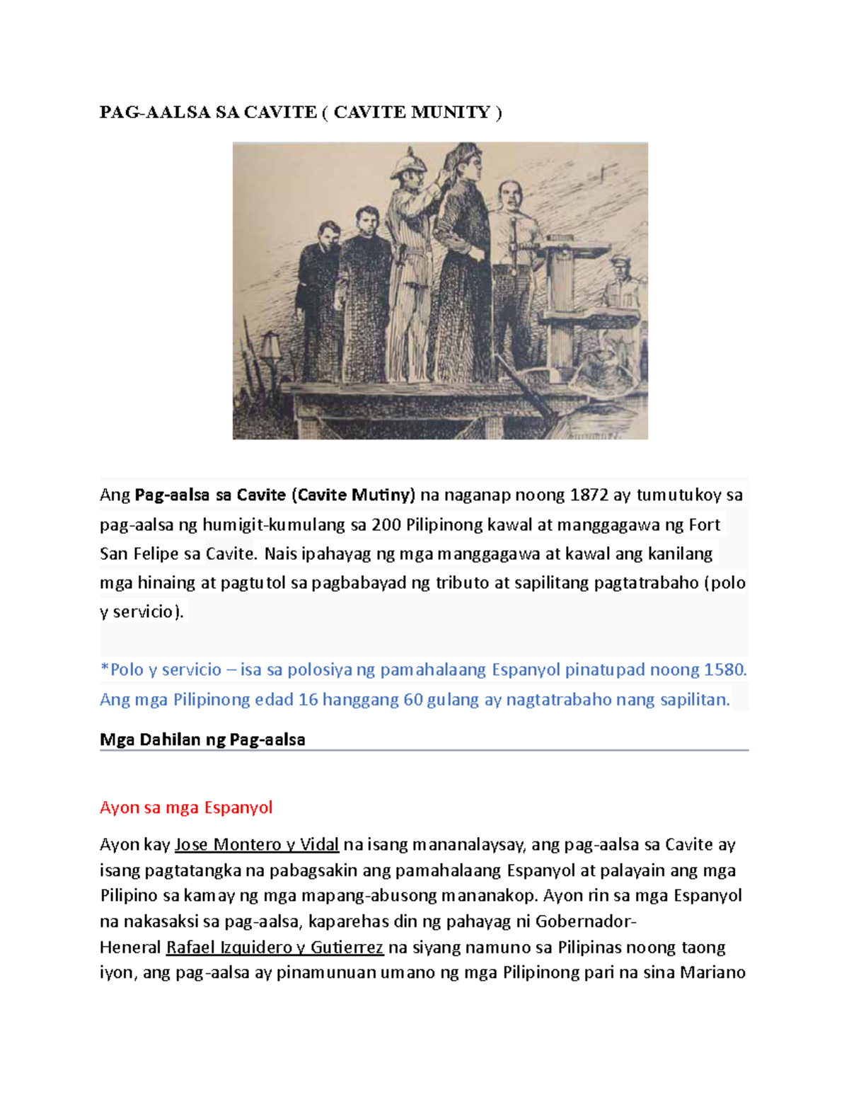 Pag-aalsa sa Cavite: Isang Kasaysayan ng 1872 - Studocu