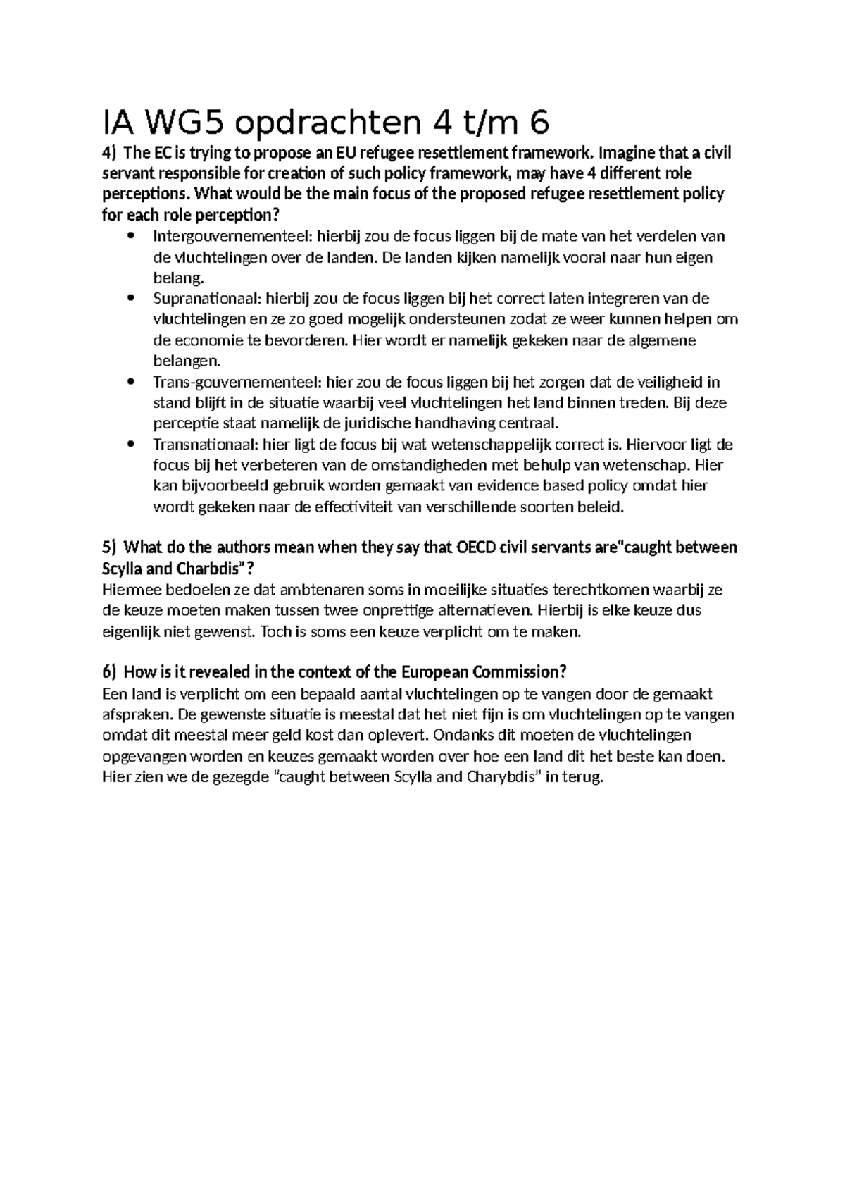 IA WG5 Opdrachten 4 tot en met 6: Beleidskaders en Rolpercepties ...