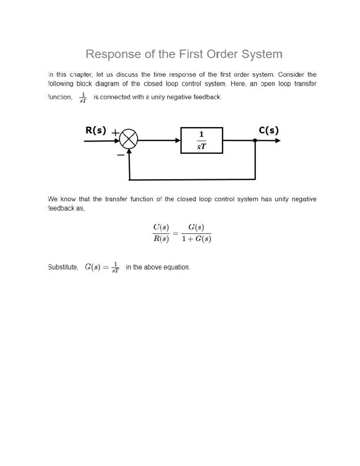 Response of First Order Systems: Time Domain Analysis - Studocu